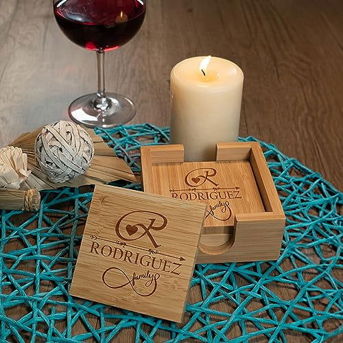Personalized Bamboo Coasters with Family and Monogram Designs – Tayfus